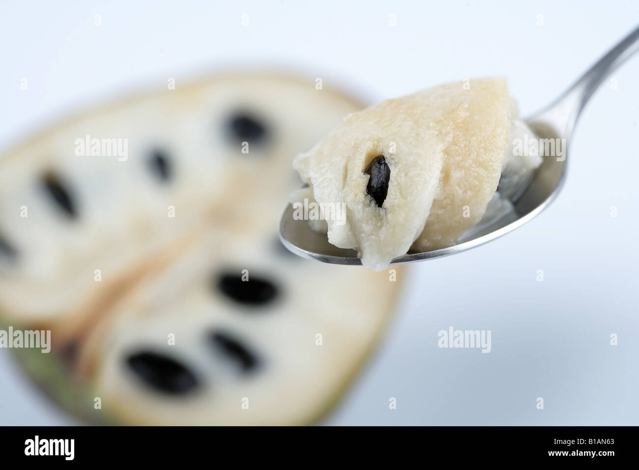 Custard apple pulp on a small spoon Stock Photo - Alamy