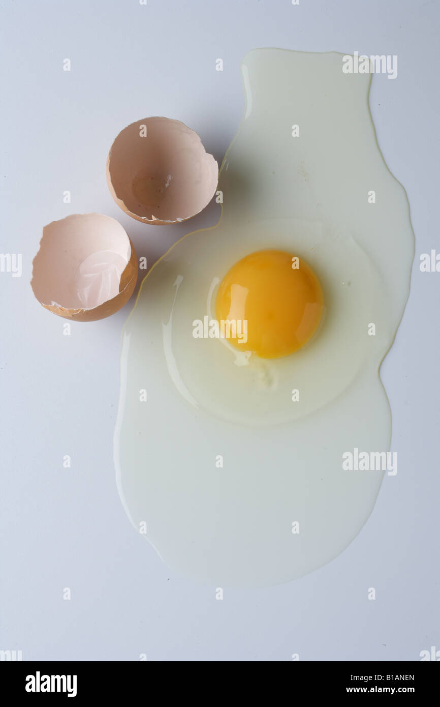 Raw egg on white background with its shell beside Stock Photo - Alamy