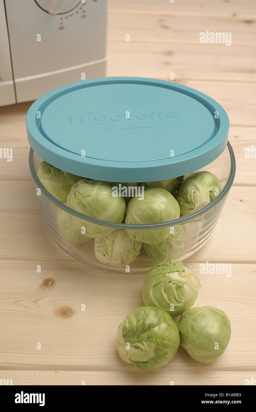 Glass lunch box with Brussel sprouts Stock Photo - Alamy