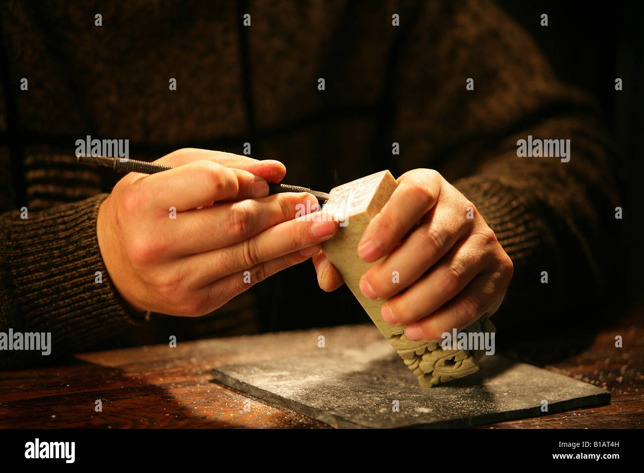 China,man's hands carving traditional chop,close-up Stock Photo - Alamy