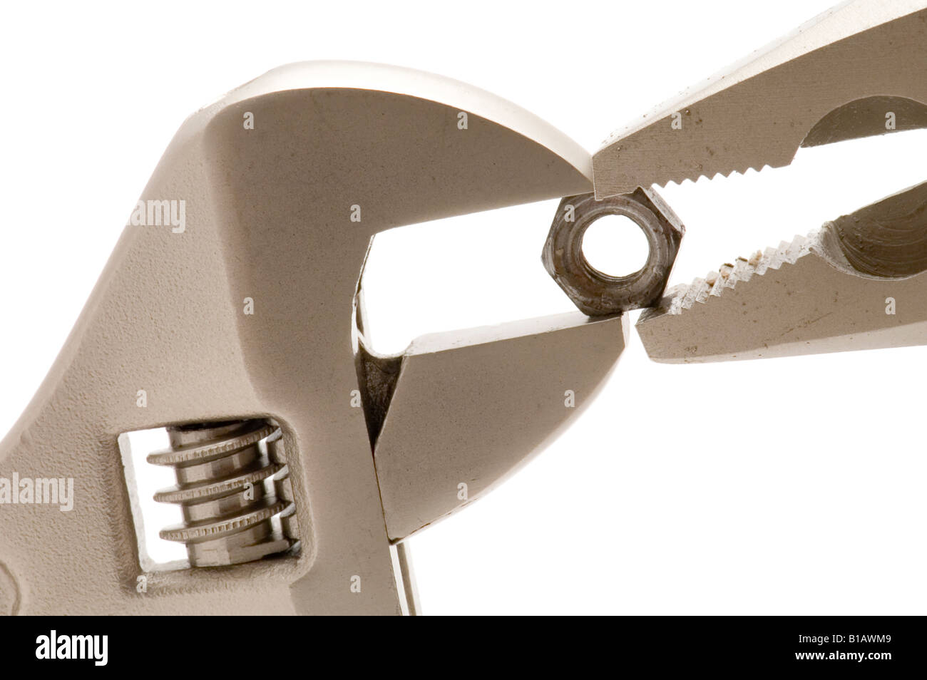 object on white tool monkey wrench with pliers Stock Photo - Alamy