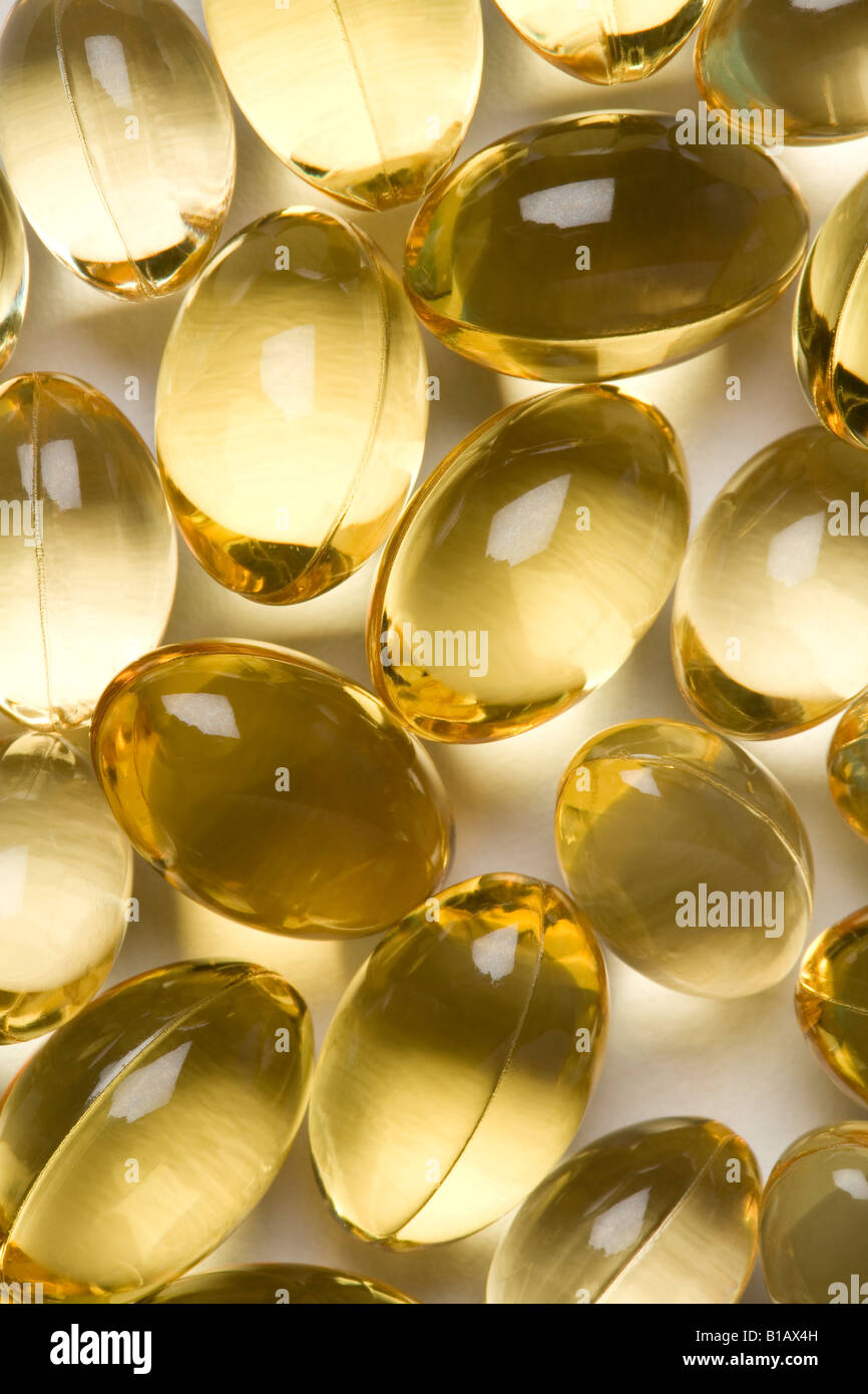 Cod liver oil soft gel gelatin capsules Stock Photo - Alamy