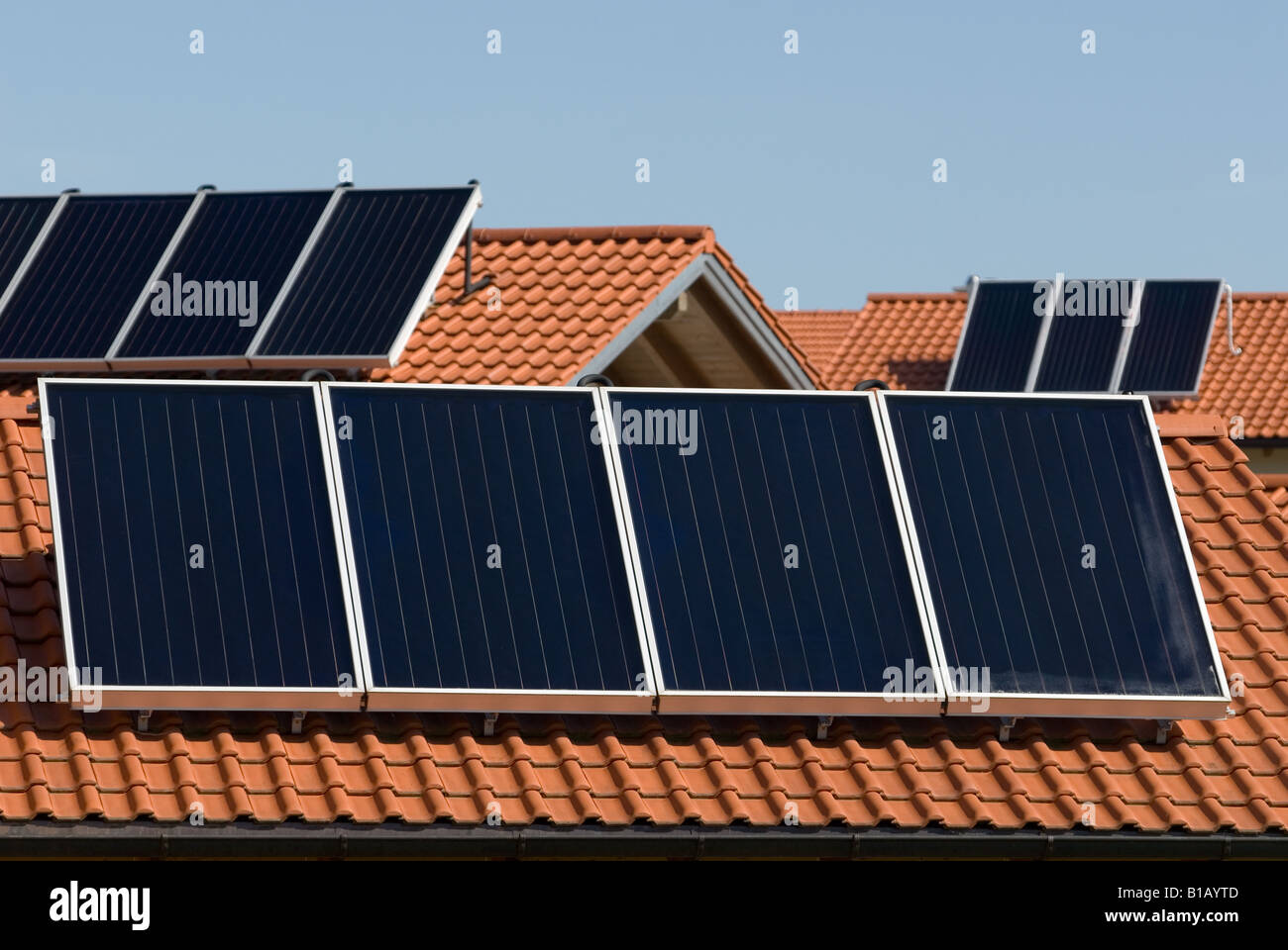 Solar powered homes on a newly built housing estate in the village of ...