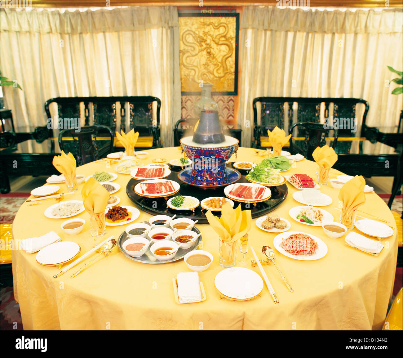 banquet of hot pot in restaurant Stock Photo - Alamy