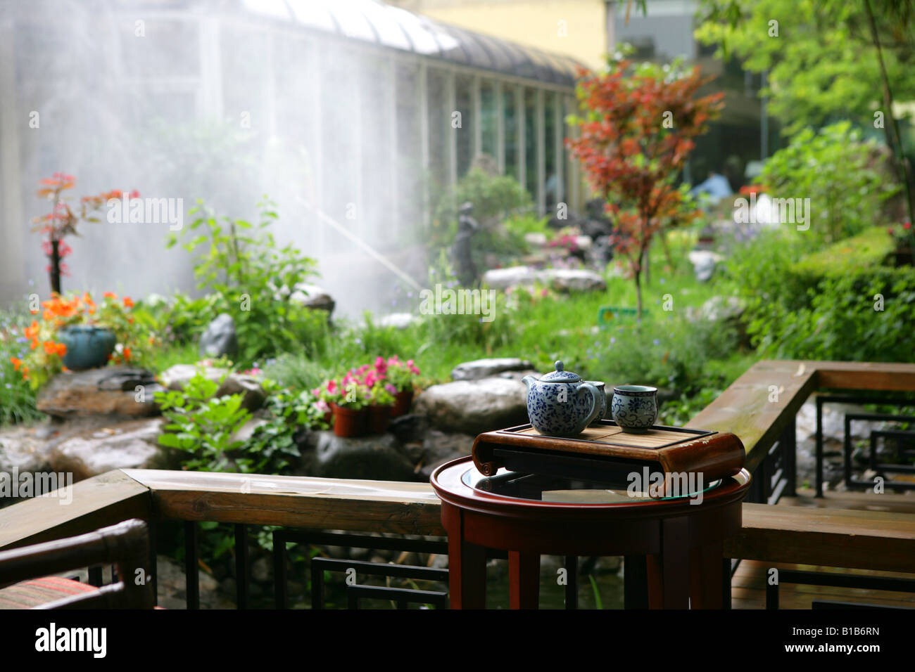 tea set on hotel balcony Stock Photo - Alamy