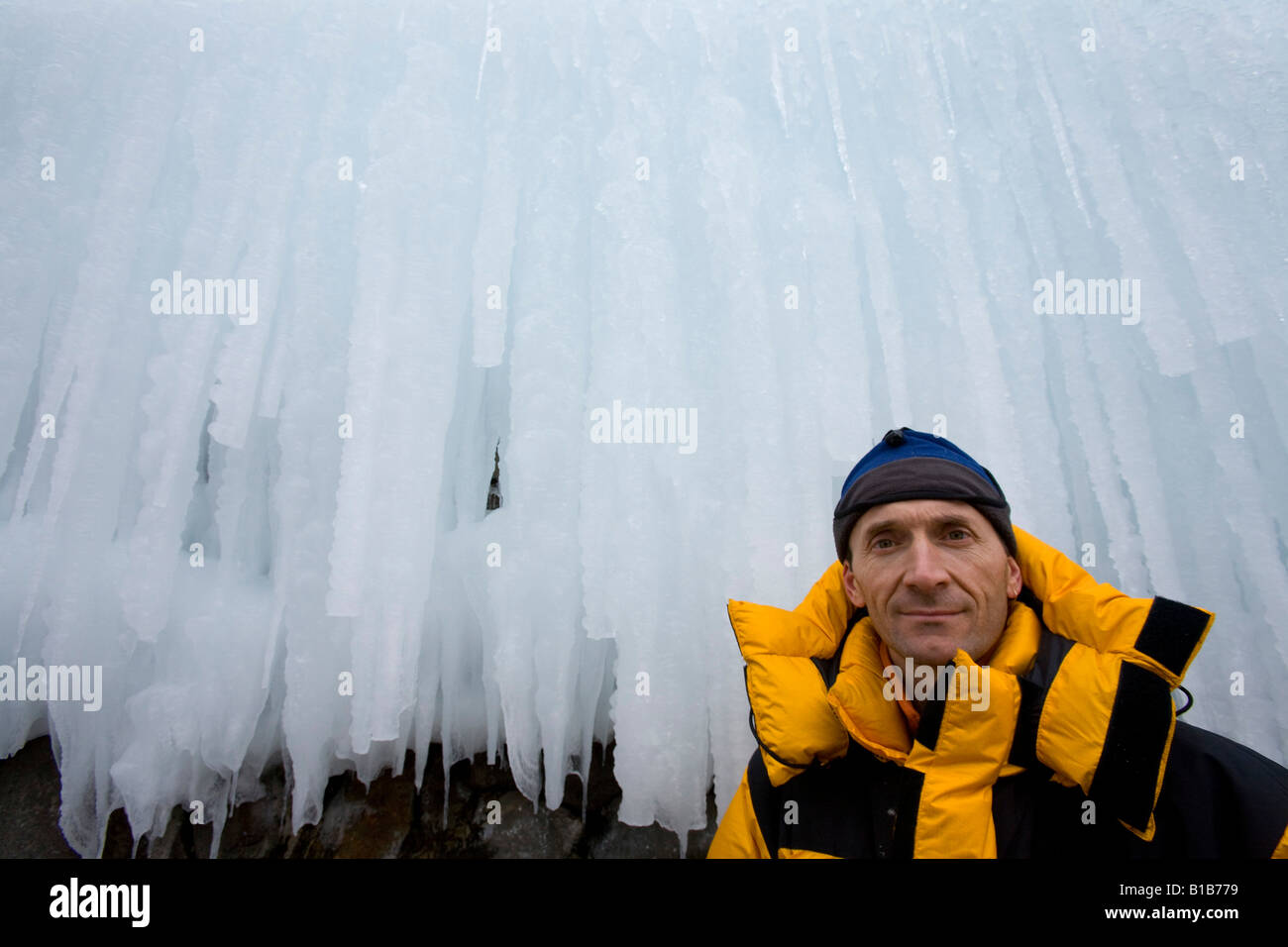 Ice Climber and Ice wall in Japan Stock Photo - Alamy