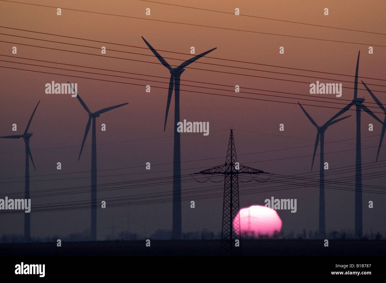 Wind park at sunset, Nauen, Germany Stock Photo - Alamy