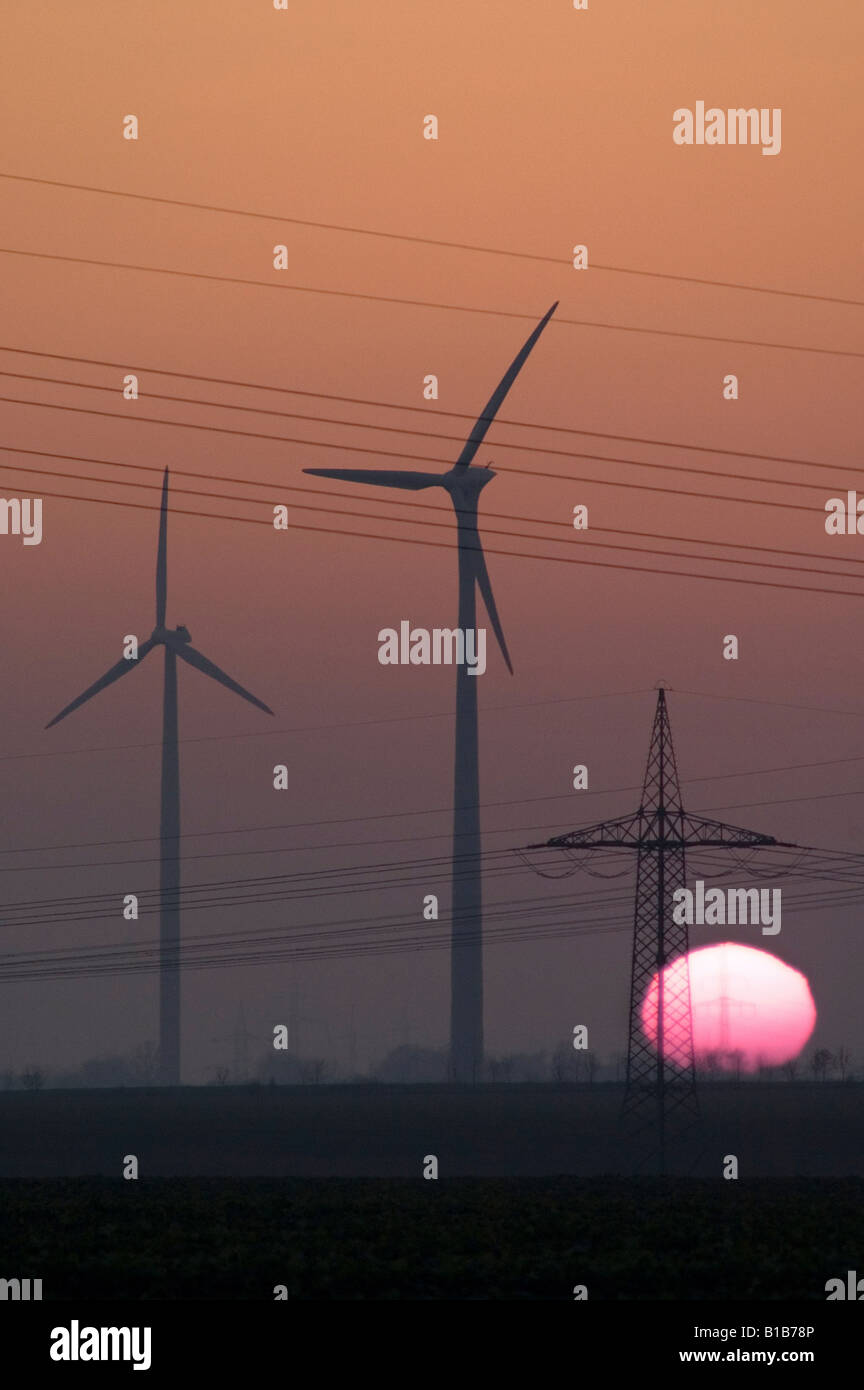 Wind park at sunset, Nauen, Germany Stock Photo - Alamy