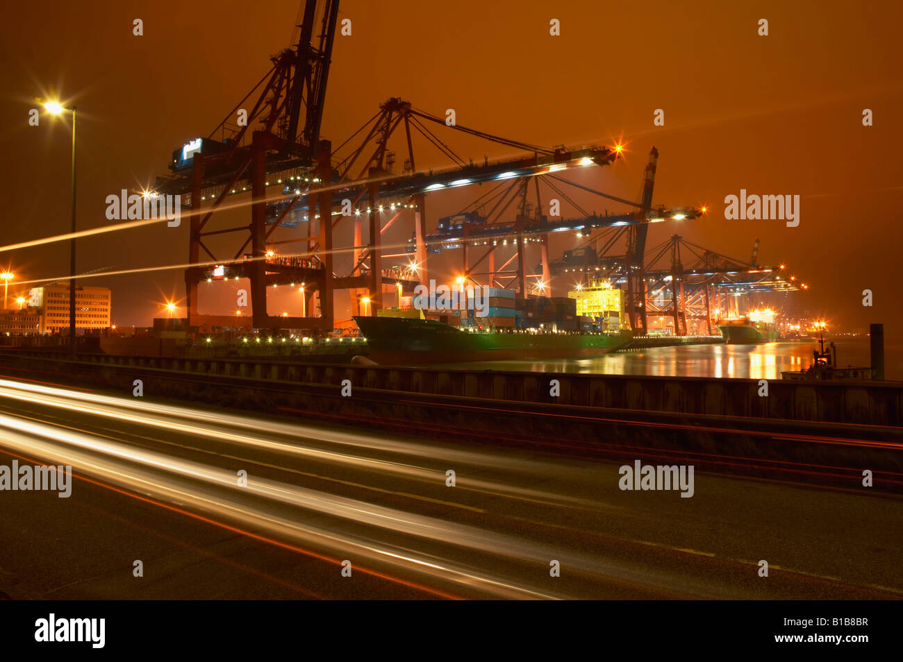 Germany, Hamburg, Container harbour at night Stock Photo - Alamy