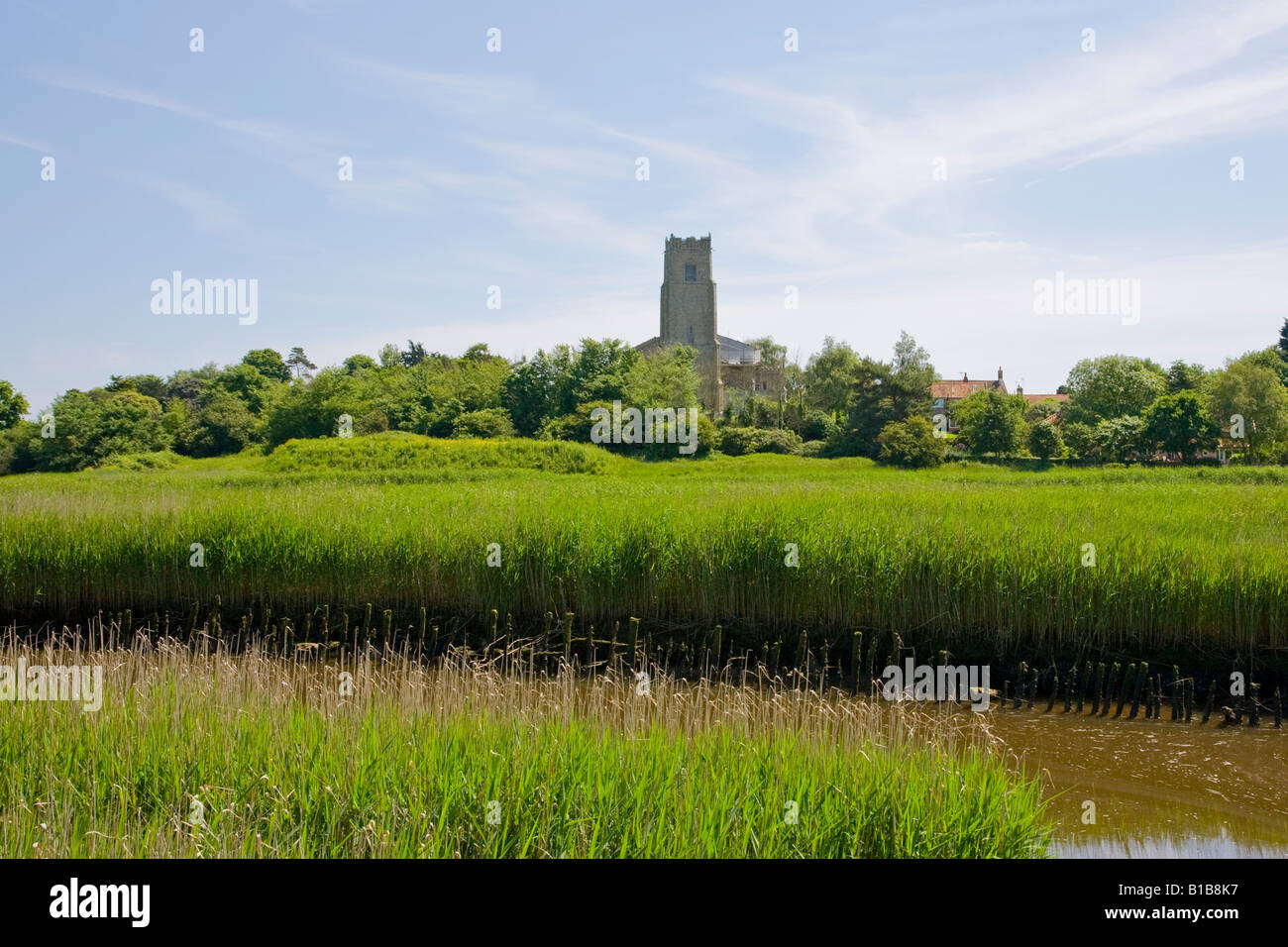 Blythborough Church and village from across the marshes and river Blyth ...