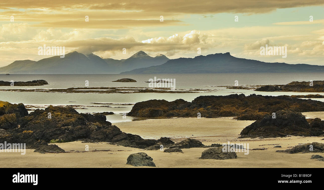 View of the Isles of Eigg and Rum from Scottish mainland Stock Photo ...