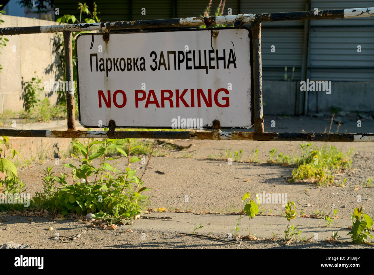 "No Parking" sign in Russian and English Stock Photo - Alamy