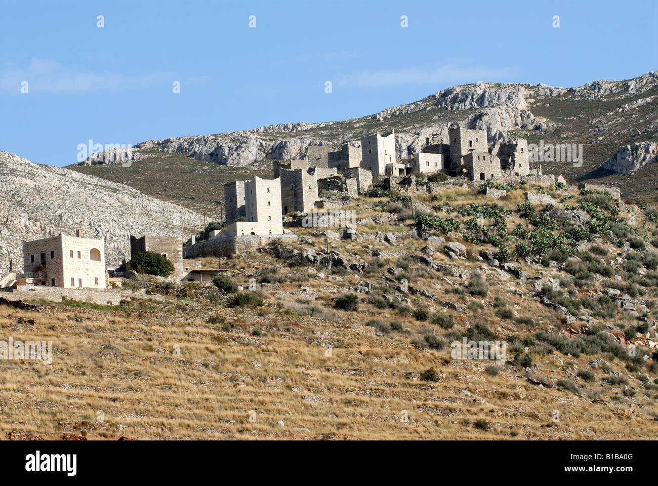 The mid age village of Vathi with its watchtowers in the Mani ...