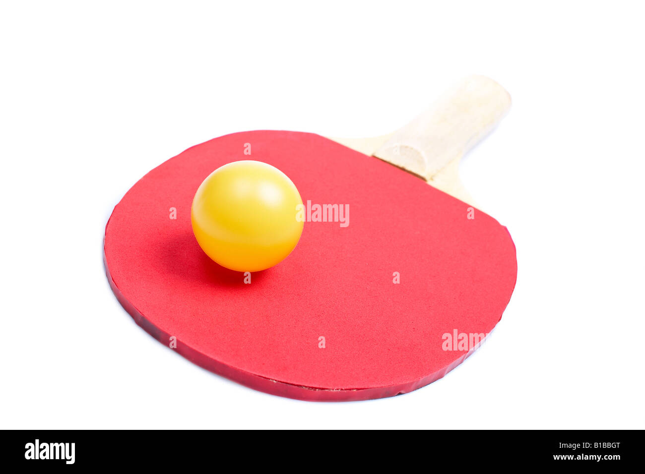 Ping pong paddle and yellow ball with soft shadow on white background ...