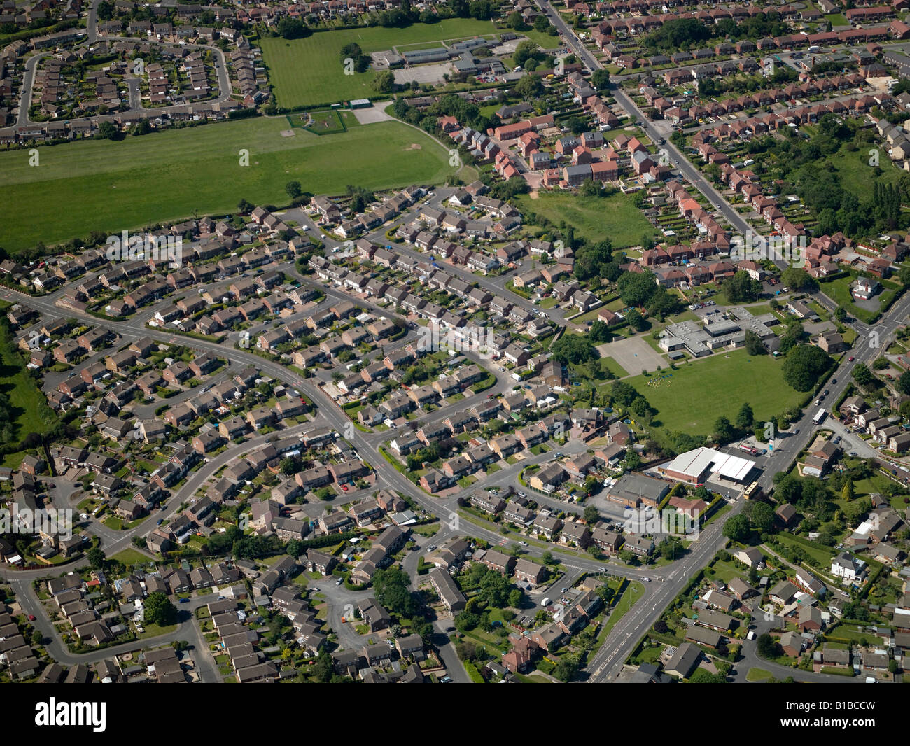 Suburban Housing from the Air, South Yorkshire, Northern England Stock ...