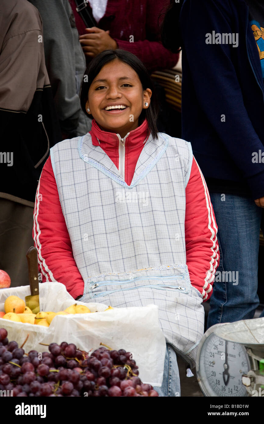 Young Ecuadorian woman on Otavalo Market in Northern Ecuador in South ...