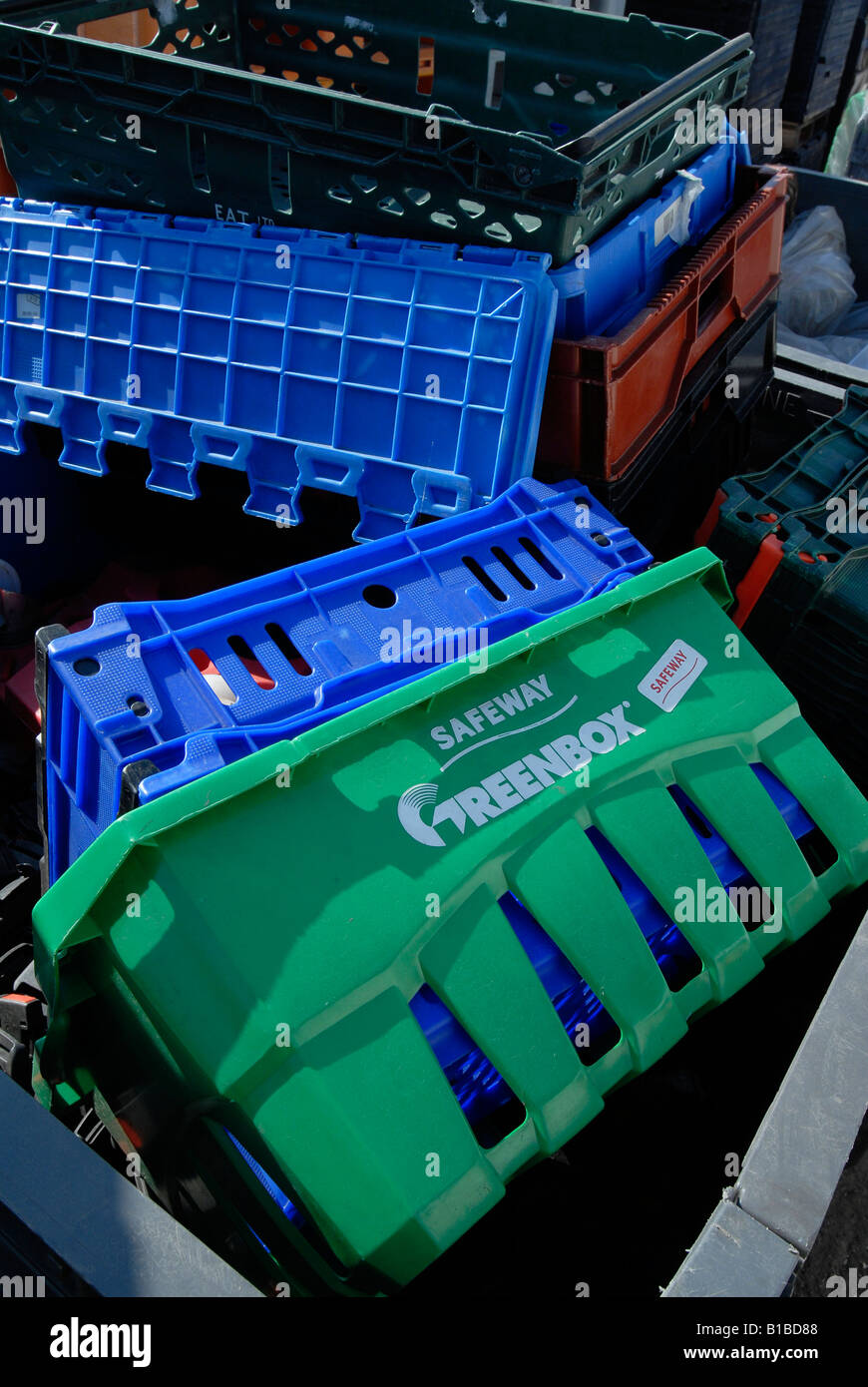 Plastic supermarket trays awaiting recycling Stock Photo - Alamy
