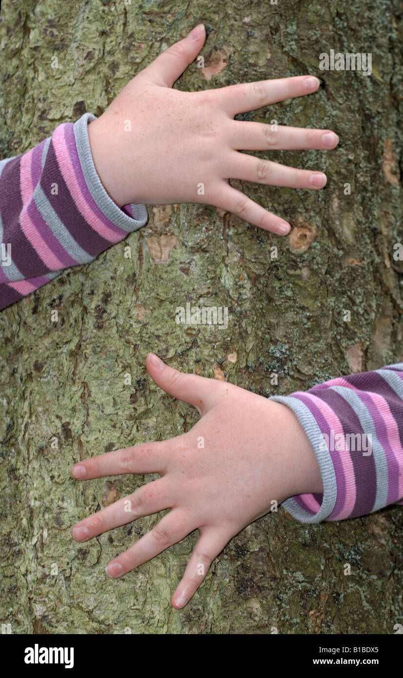 Young child hugging a tree Stock Photo - Alamy
