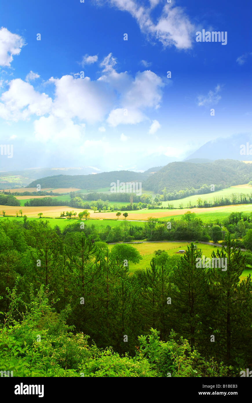 Rural landscape with hills and mountains in eastern France Stock Photo ...