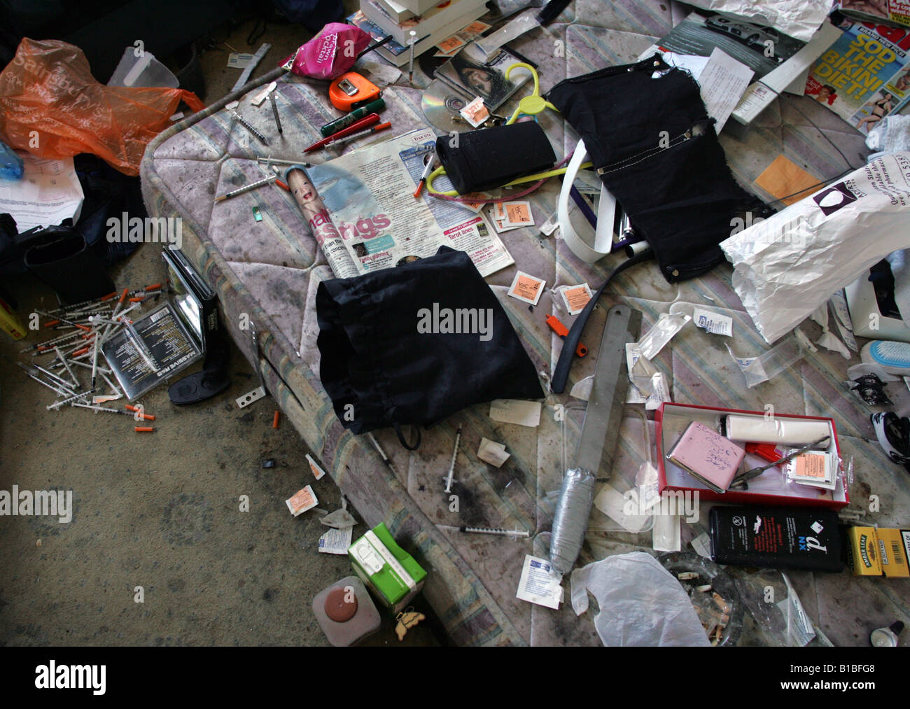 A room used for injecting in the home of a heroin addict Stock Photo ...