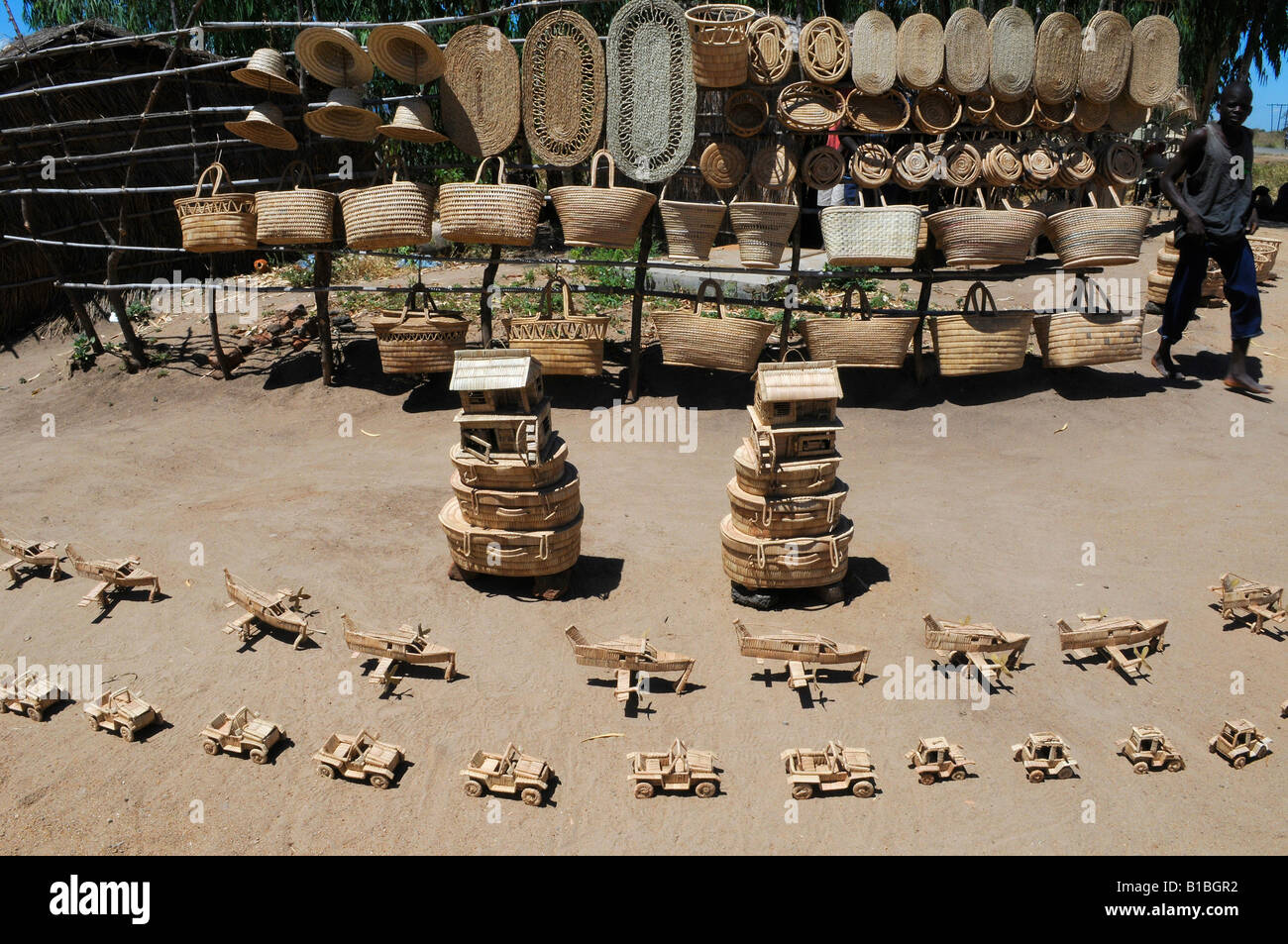 Straw items for sale at a craft souvenir shop in Malawi Africa Stock ...