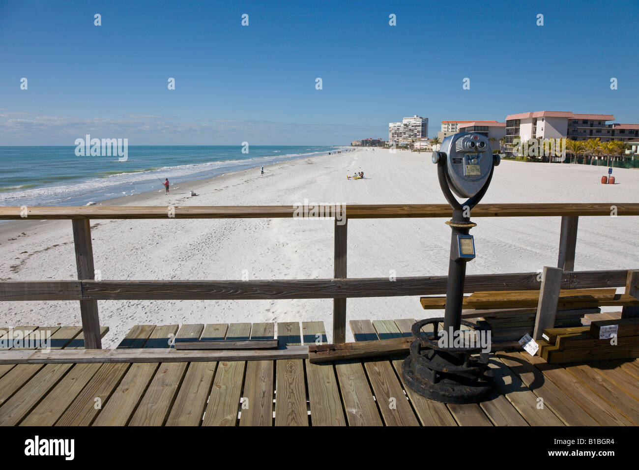 White sand beach from fishing pier on Sand Key at Redington Shores ...