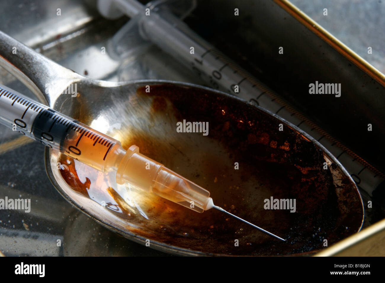 Heroin preparation before injection Stock Photo - Alamy