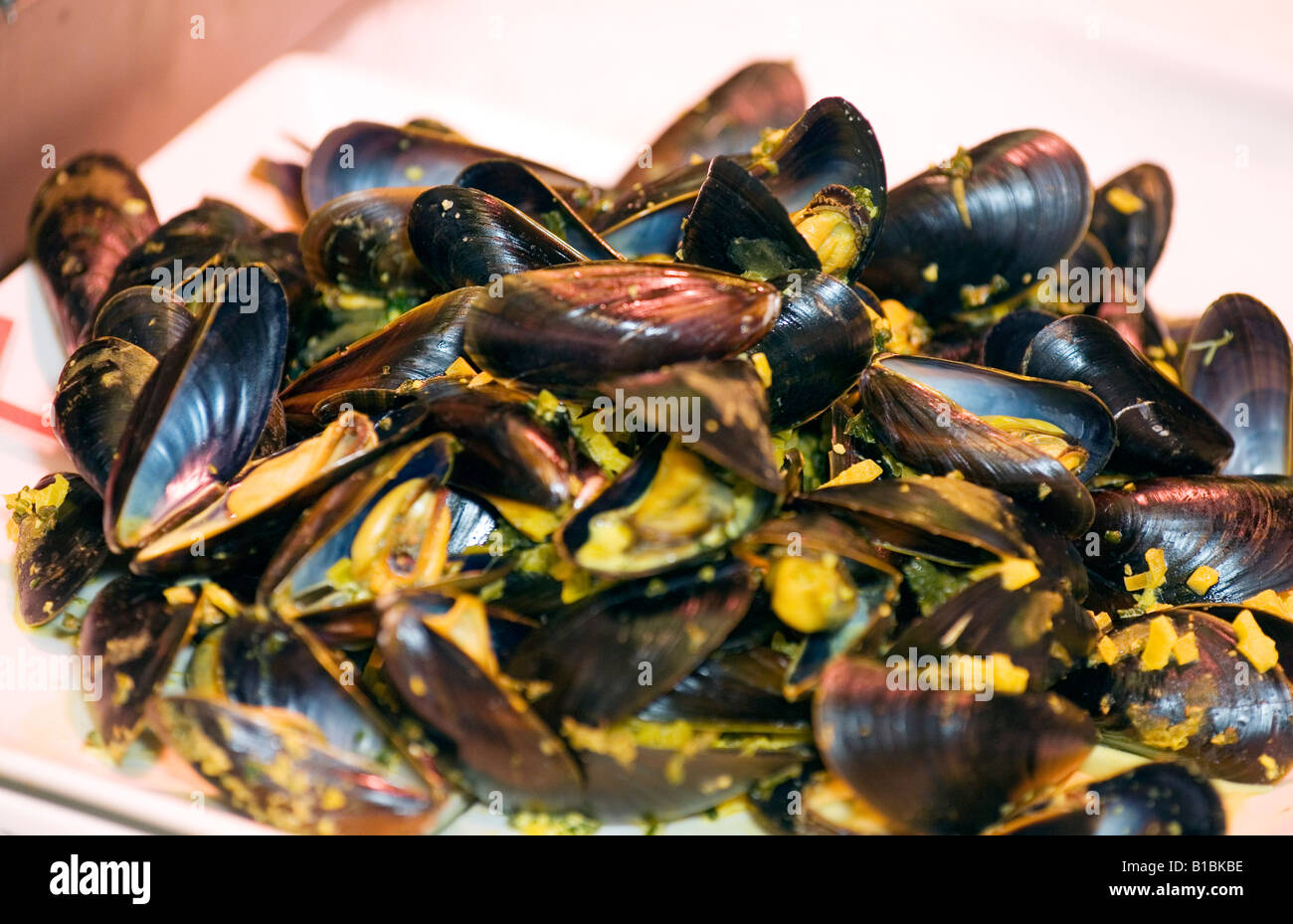 Cooked blue mussels Stock Photo - Alamy