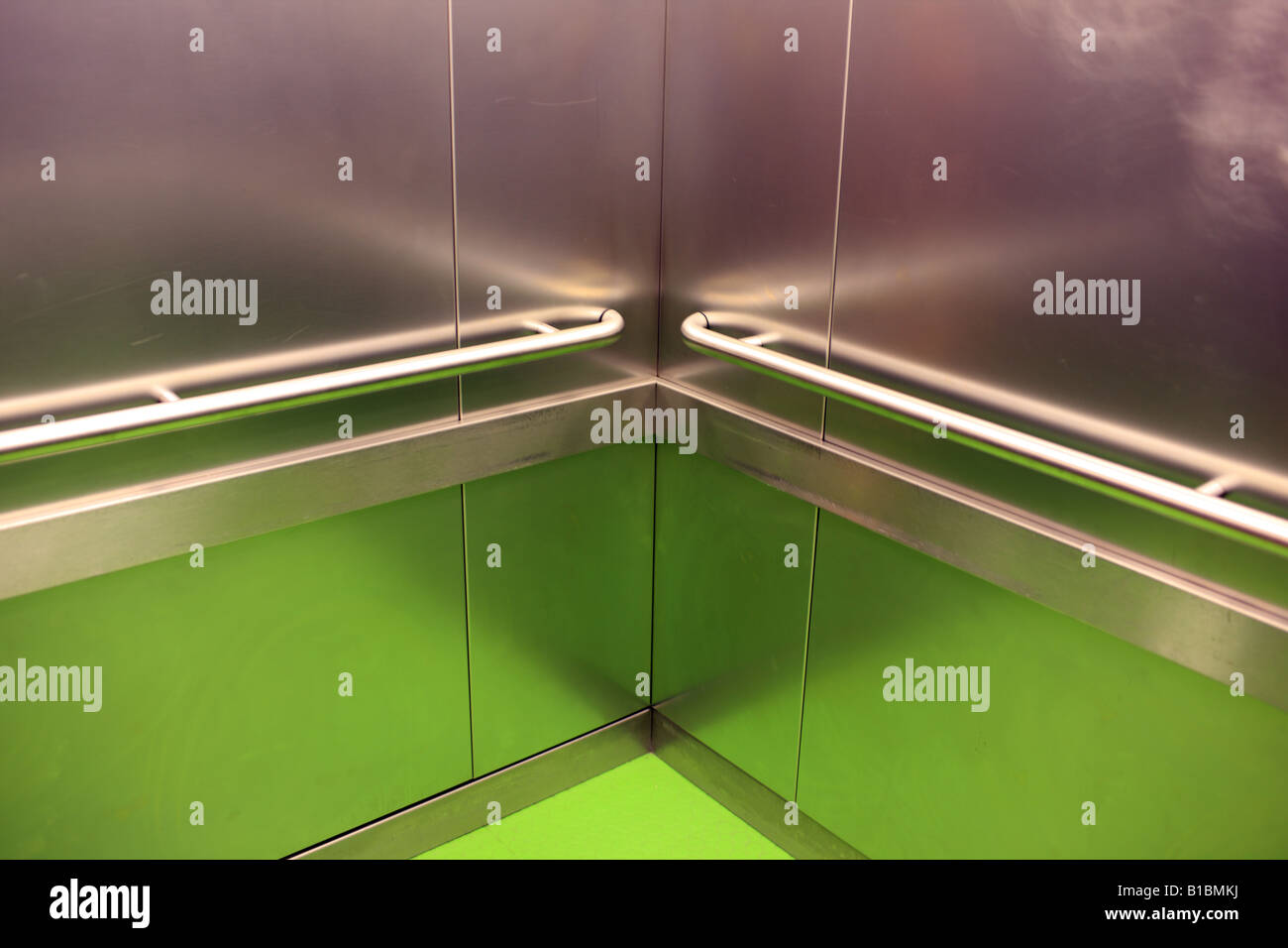 Interior of stainless steel elevator, in a department store Stock Photo ...