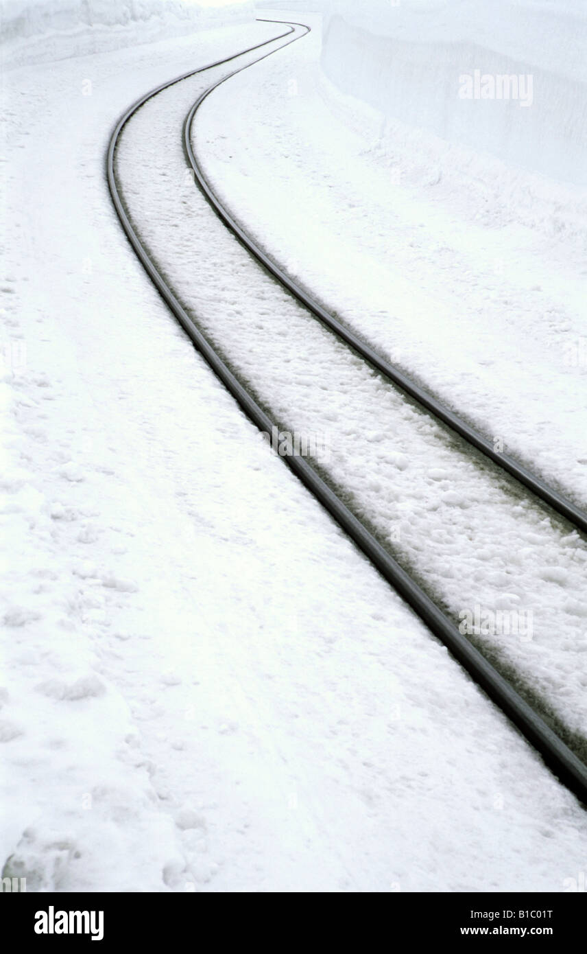 Rail tracks in snow Stock Photo - Alamy
