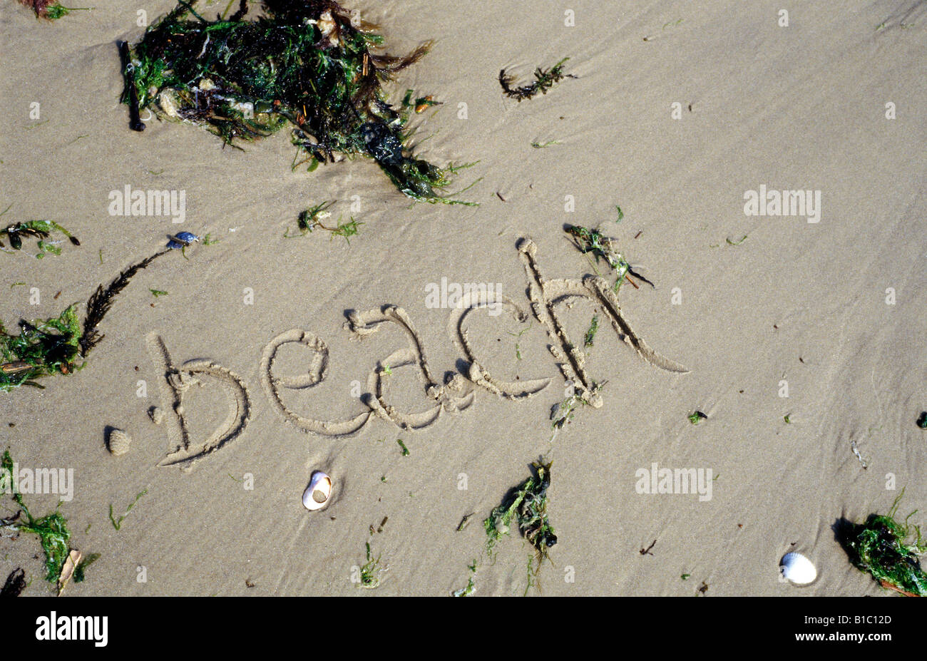 beach written in the sand Stock Photo - Alamy