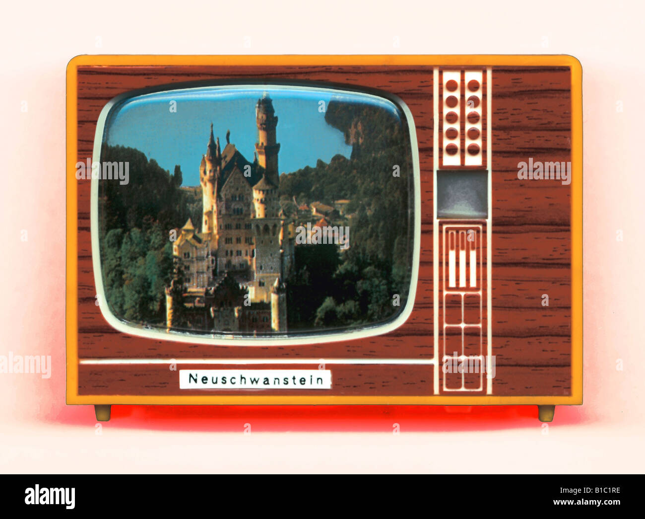 toy, miniature TV set, with Neuschwanstein screen picture, circa 1974 ...