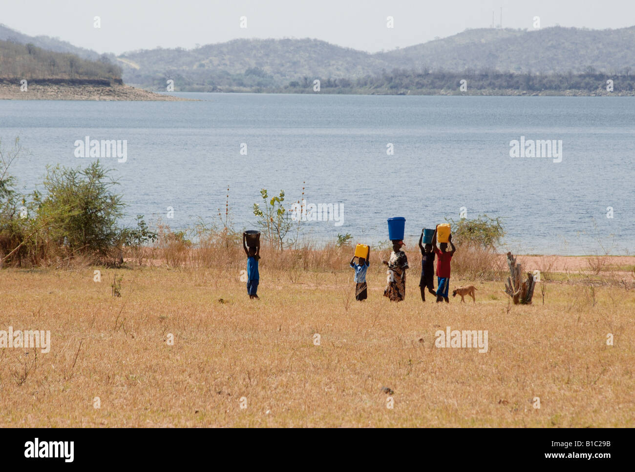 geography / travel, Zambia,people, village people carrying water in ...