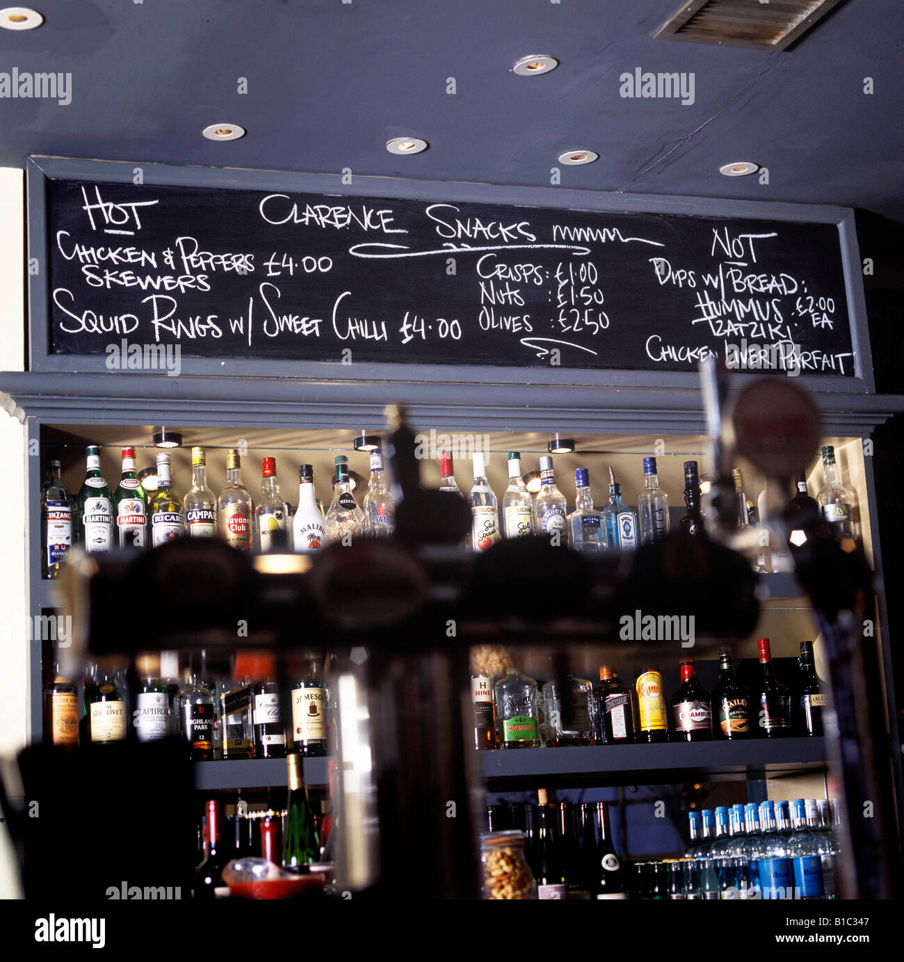 a food menu board behind the bar in a gastro pub Stock Photo - Alamy