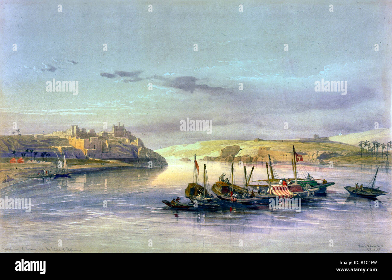 General view of Esouan and the island of Elephantine around 1839 Stock ...