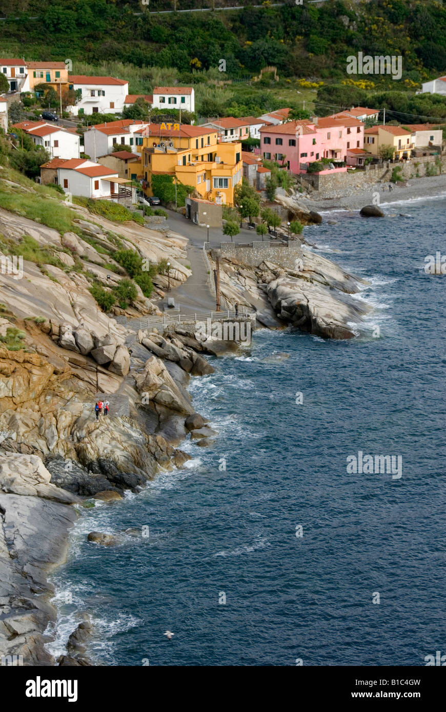 Rugged coastline of the Island of Elba at the fishing village of ...