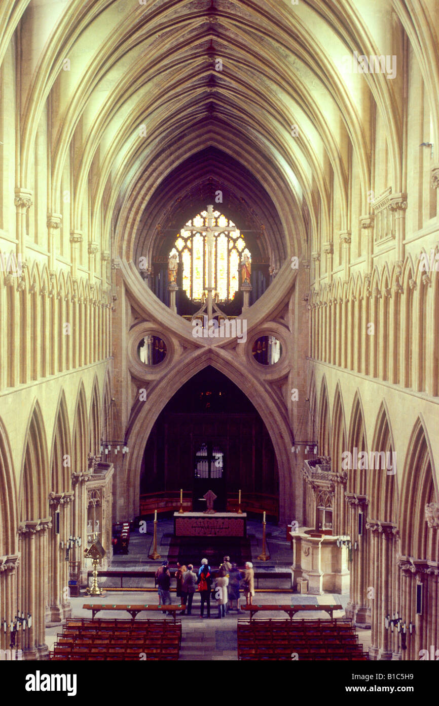 Wells Cathedral interior nave and crossing from west English Medieval ...