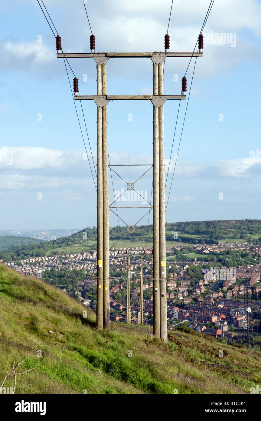 Wooden electricity poles and housing at "Hunshelf Bank "at Stocksbridge ...