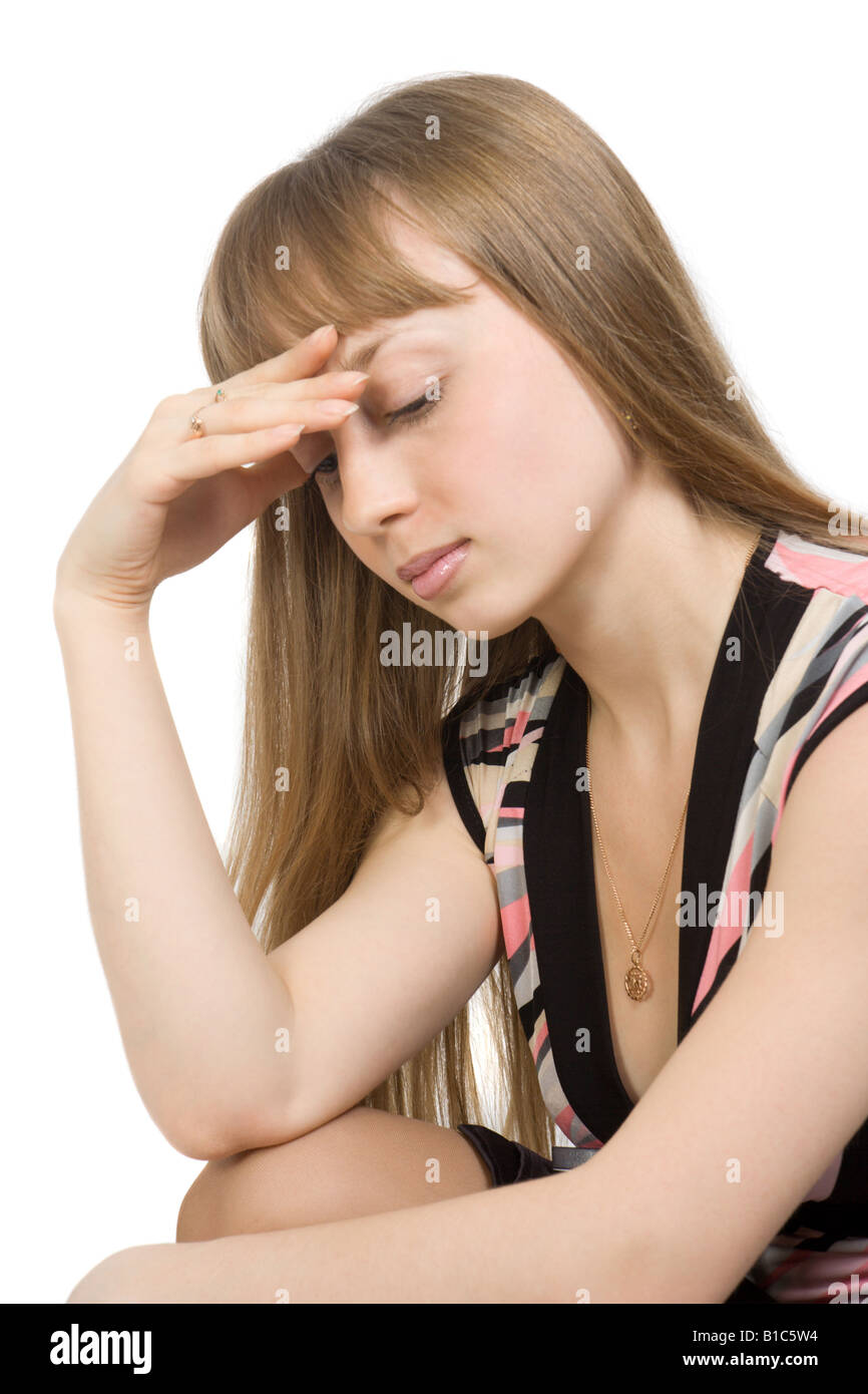 Portrait of a young woman sad expression Isolated on white Stock Photo ...