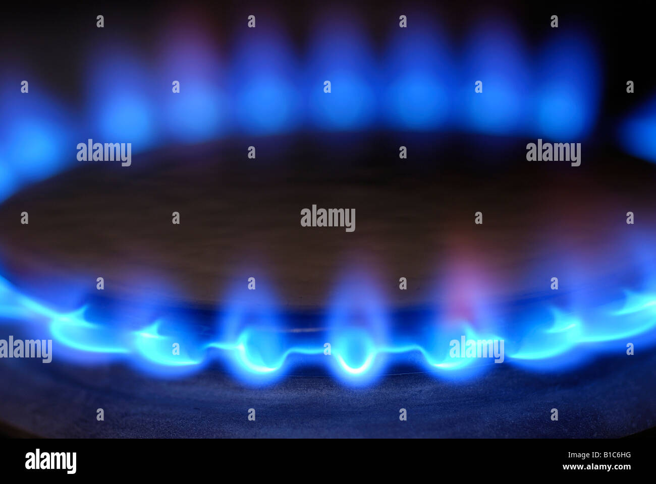 LIGHTED GAS BURNER ON DOMESTIC RANGE COOKER Stock Photo - Alamy