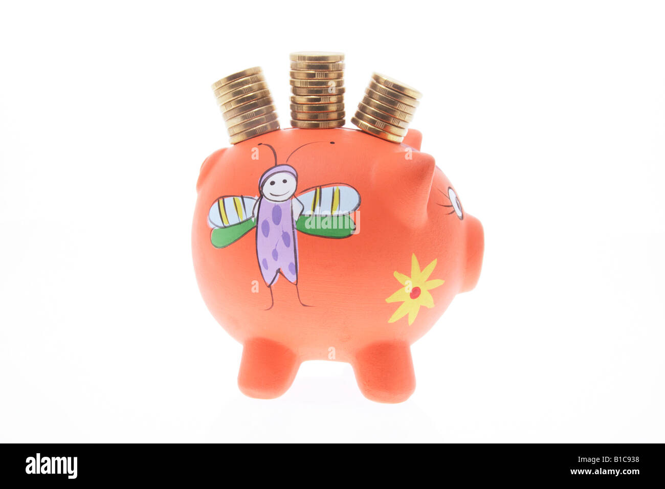 Piggy Bank with Stacks of Coins Stock Photo - Alamy