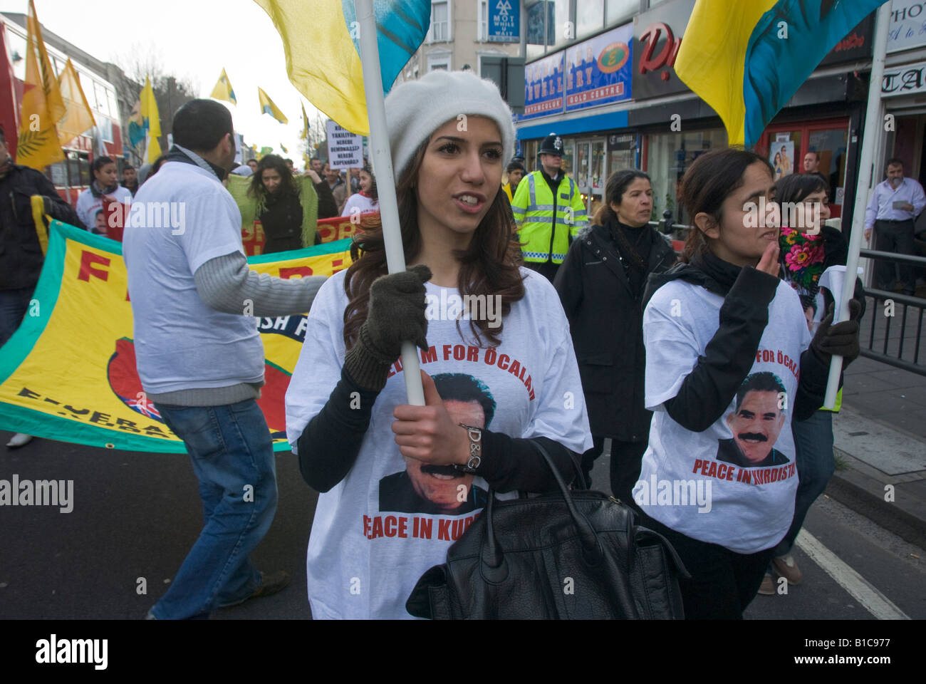 Women in Kurdish march with 'Freedom for Ocalan Peace in Kurdistan' t ...