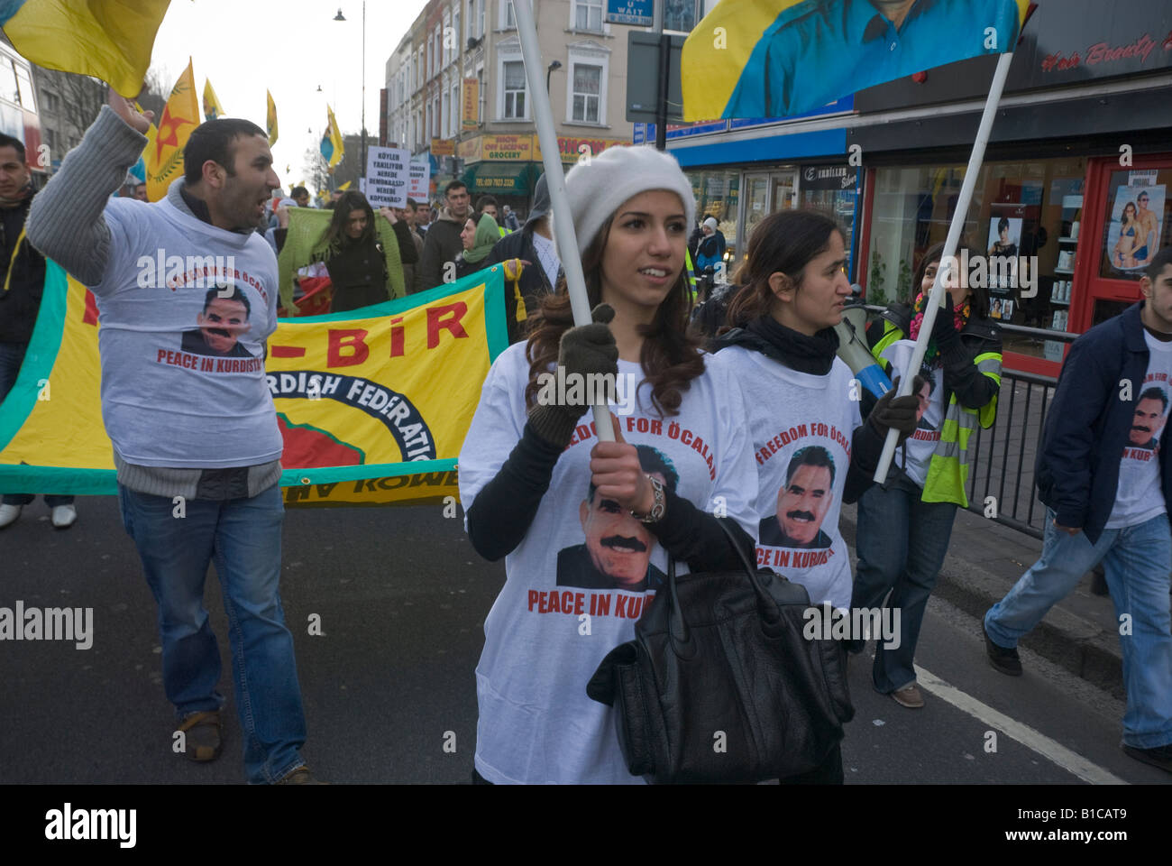 Man and women in Kurdish march with 'Freedom for Ocalan Peace in ...