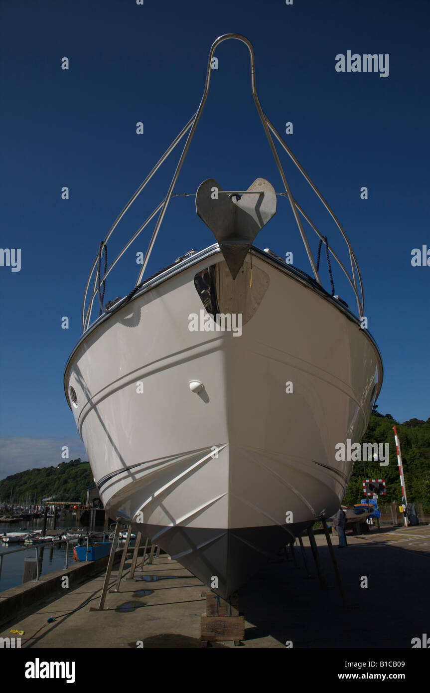 White boat in boatyard Stock Photo - Alamy