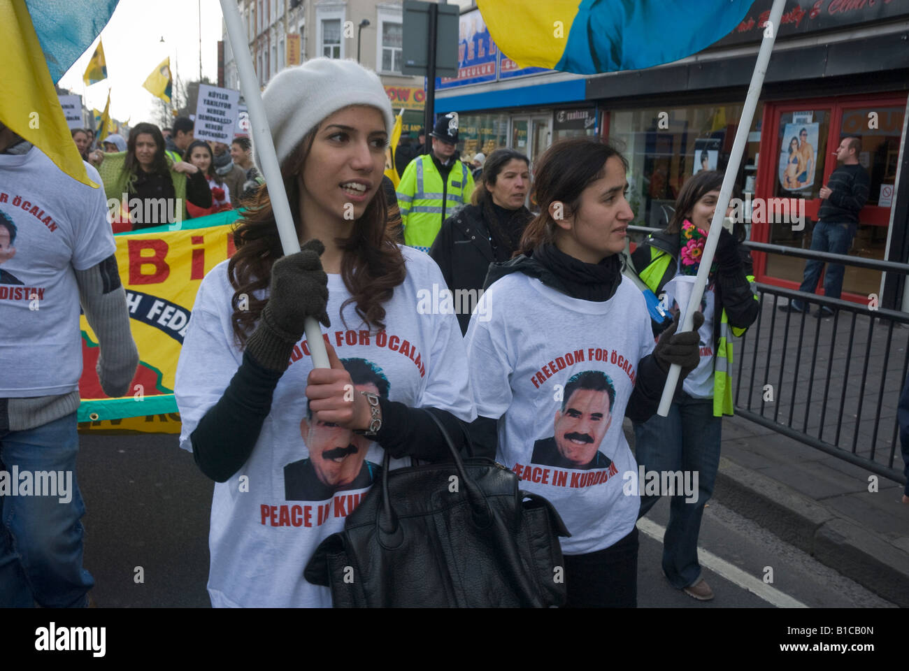 Women in Kurdish march with 'Freedom for Ocalan Peace in Kurdistan' t ...