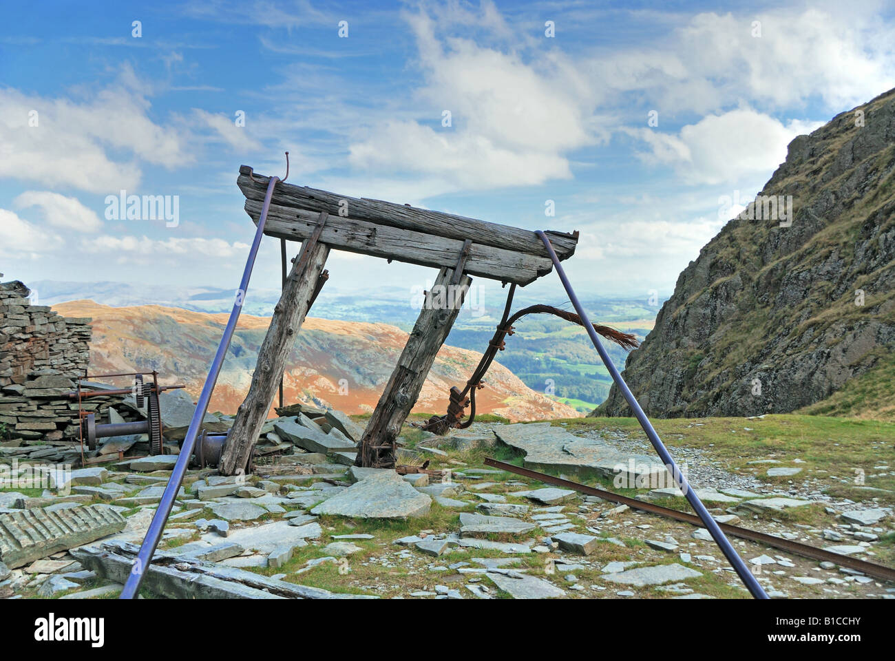 Winch and Cables at a Disused Slate Quarry on The Old Man of Coniston ...