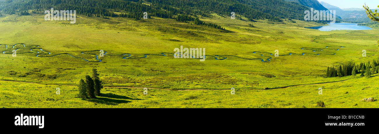 Panorama of Mountain river and lake Stock Photo - Alamy
