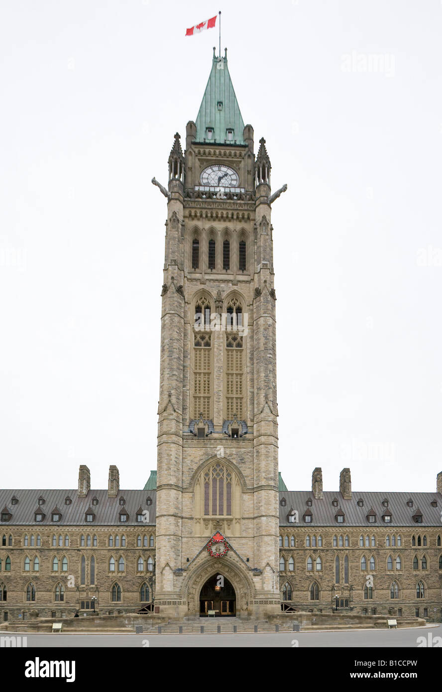 Centre Block and Peace Tower with wreath and flag The Canadian flag ...