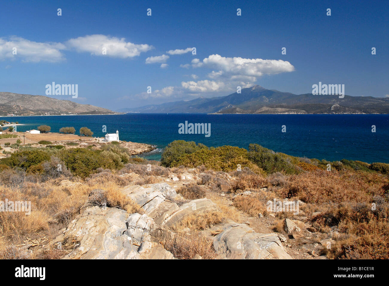 View across the Samos straits to the turkis coast. Samos island/Greece ...