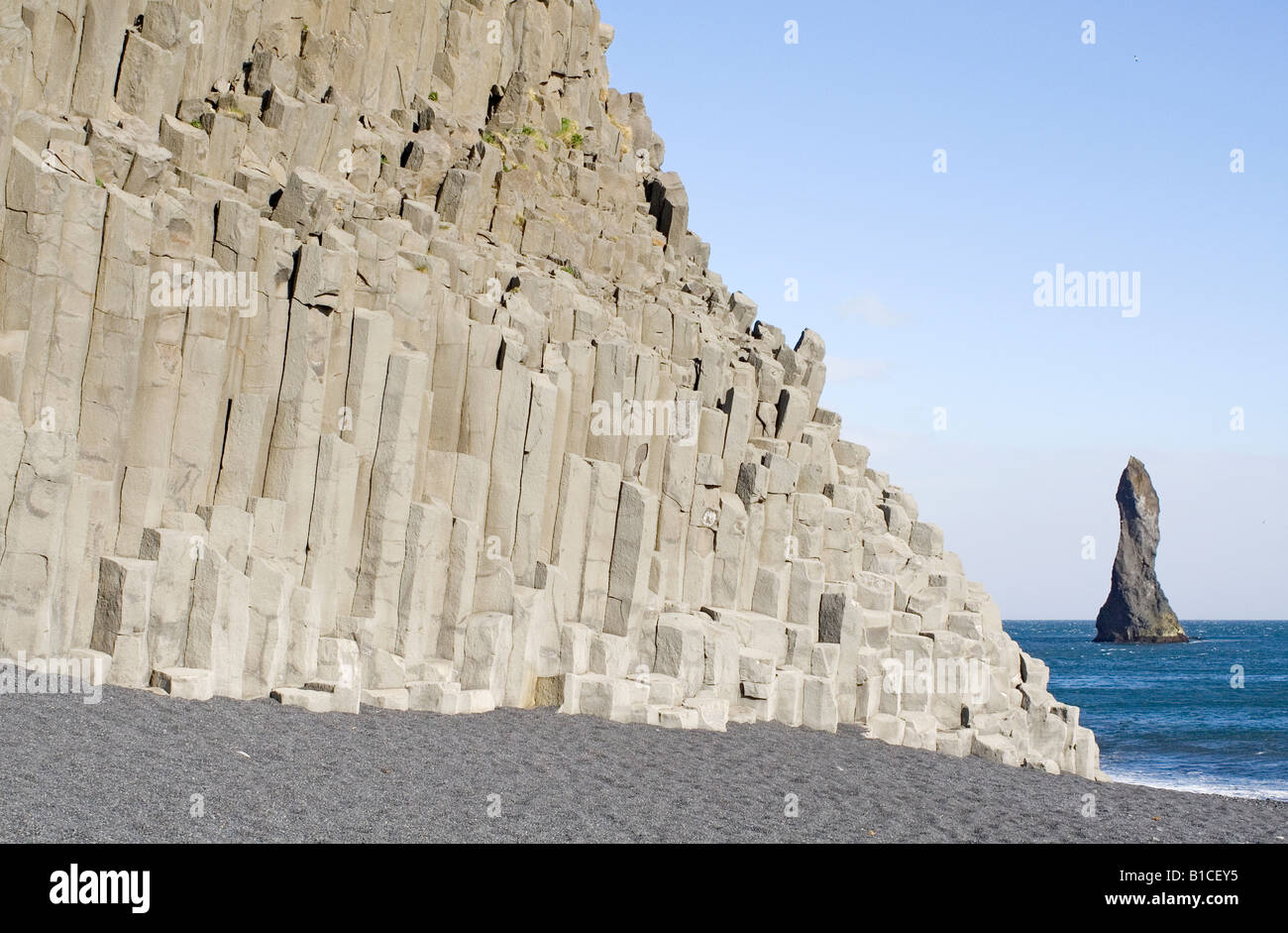Sectacular basaltic columns and black sand beach at Reynishverfi ...
